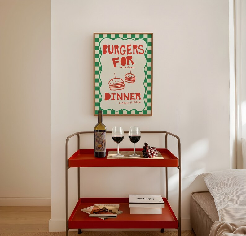 Burgers for Dinner Poster: Retro Kitchen Wall Art (digital Download) - Etsy