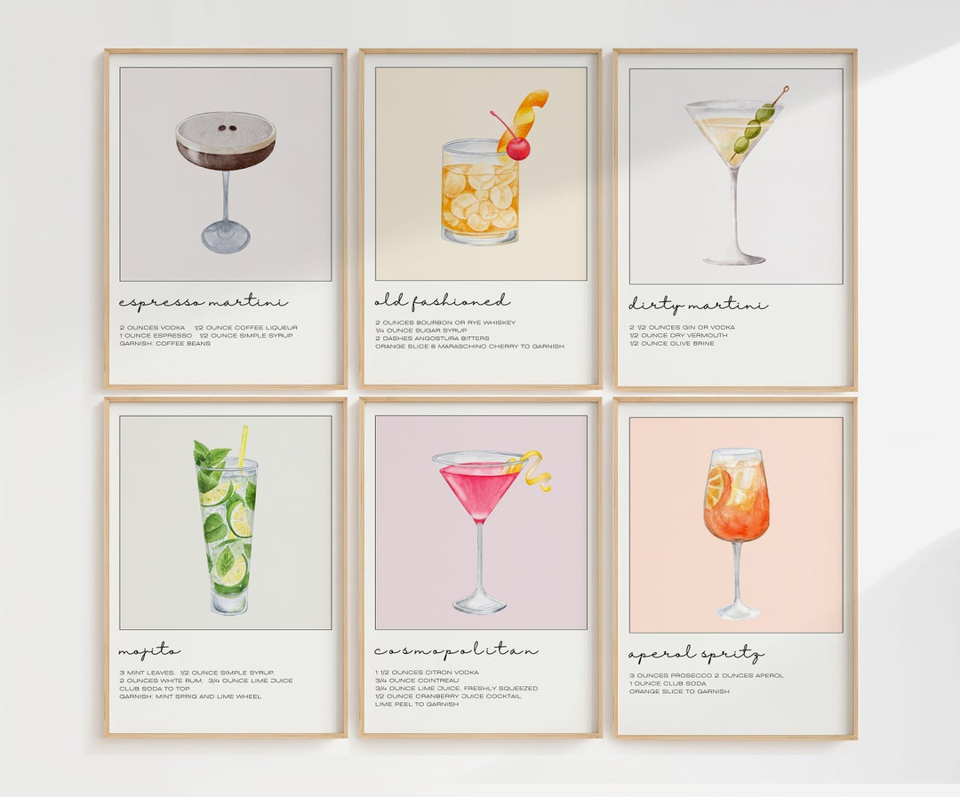 Bar Cart Printable, Set of 6, Alcohol Prints, Liquor Prints, Artful ...