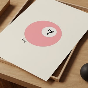 Minimalist Pool Ball Poster, Vintage Pink Pool Ball Poster, Lucky 7 ...
