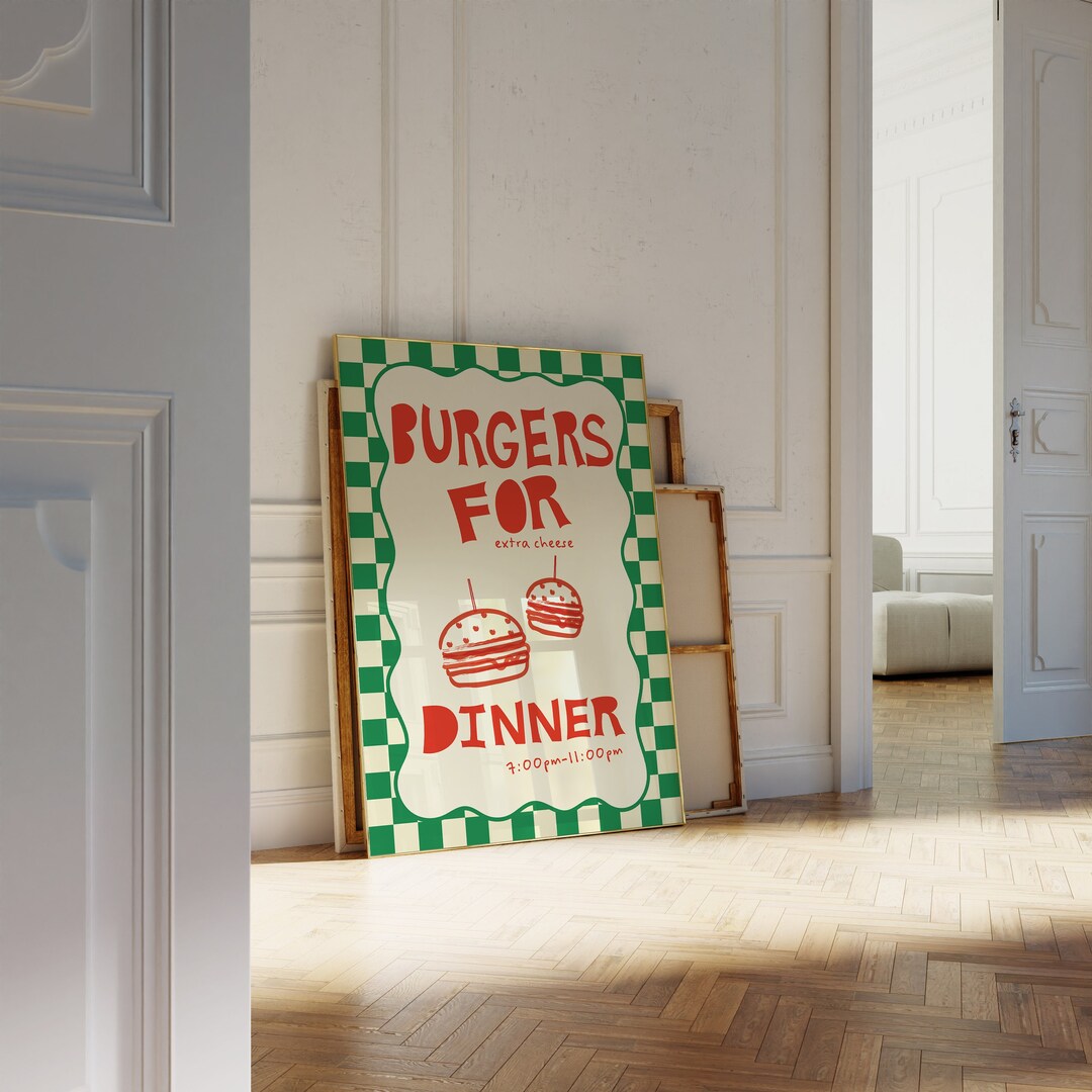 Burgers for Dinner Poster: Retro Kitchen Wall Art (digital Download) - Etsy