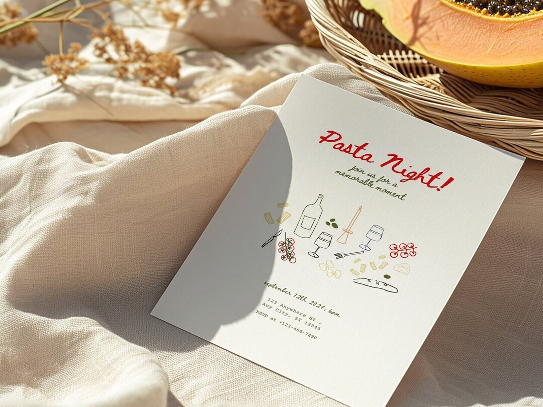 Party Invitation Template, Pasta Night Invite Card, Editable Canva ...