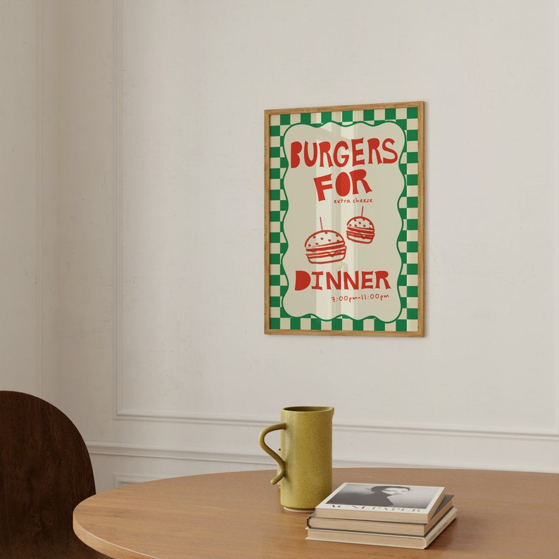 Burgers for Dinner Poster: Retro Kitchen Wall Art (digital Download) - Etsy