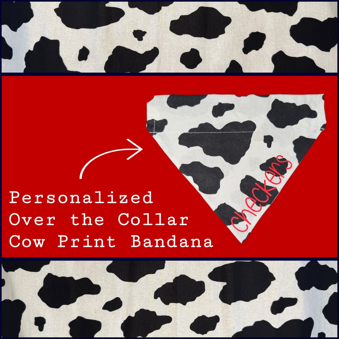 Cow Print Over the Collar Dog Bandana, Personalized Puppy Bandana, Cat ...