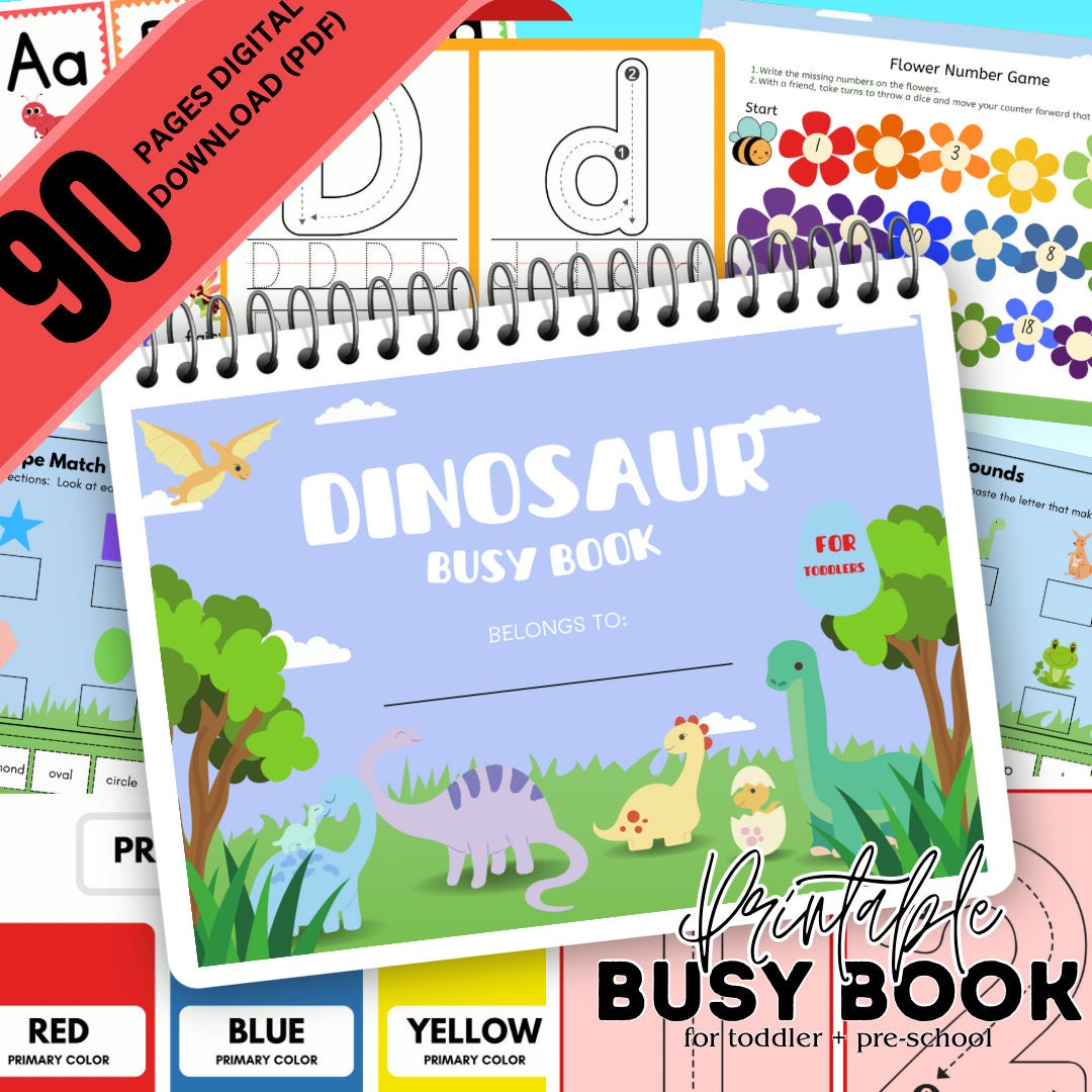 Dino Busy Book Printable, Learning Book, Quiet Book, Montessori ...