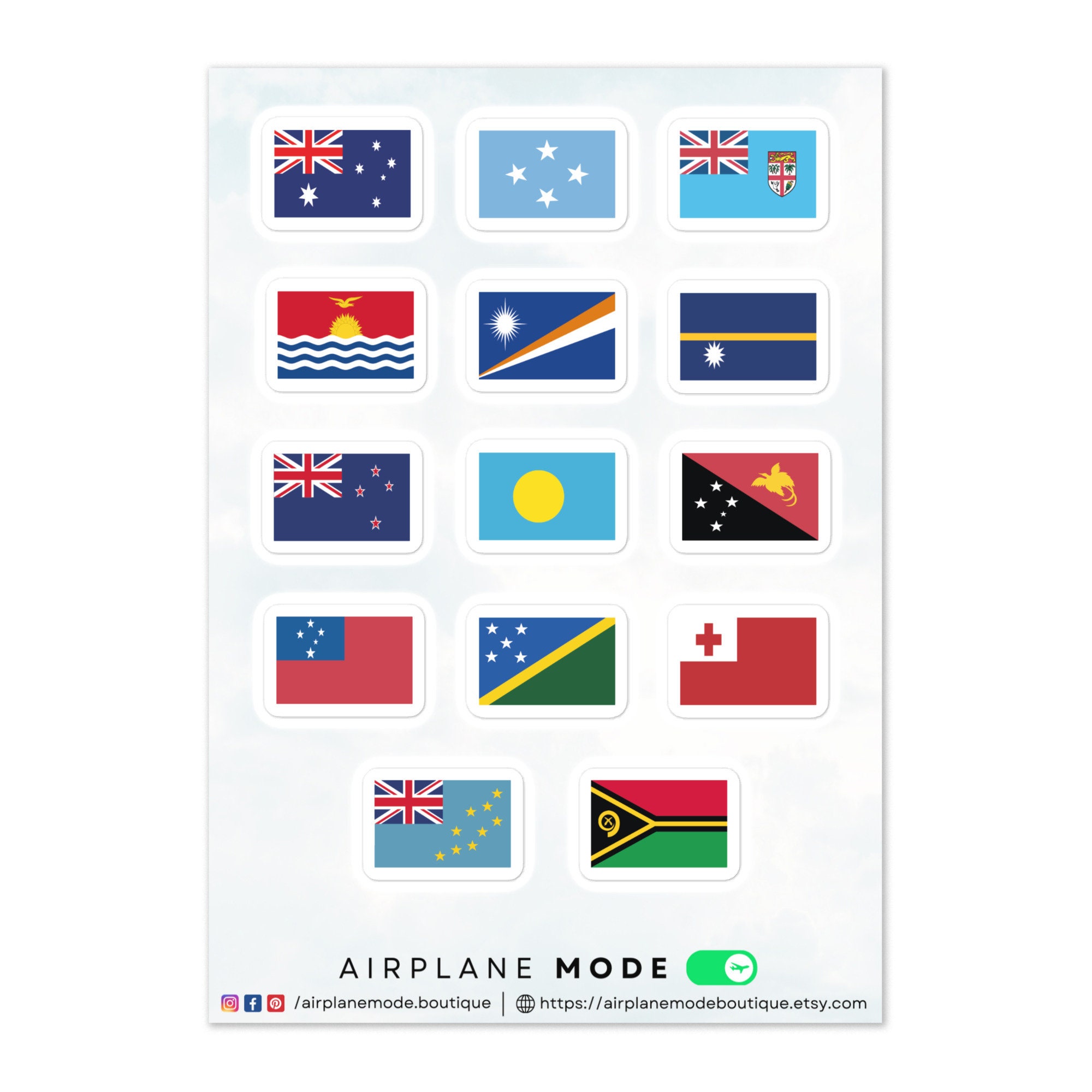 Kiss-cut Sticker Sheet of the Flags of the Countries of Oceania ...