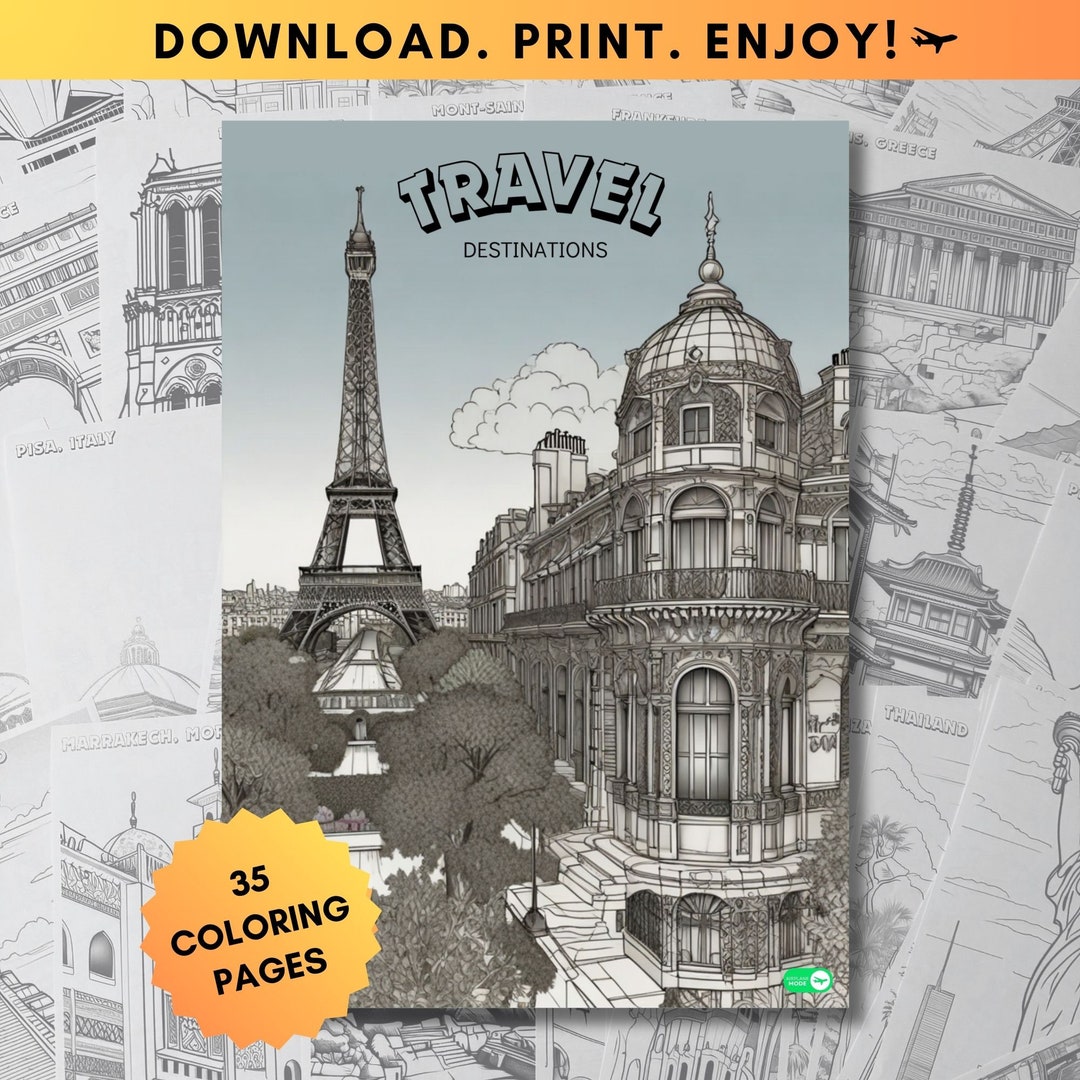 Travel Destinations Coloring Book | World Travel Coloring Pages ...