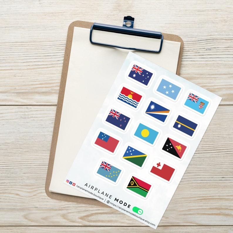 Kiss-cut Sticker Sheet of the Flags of the Countries of Oceania ...