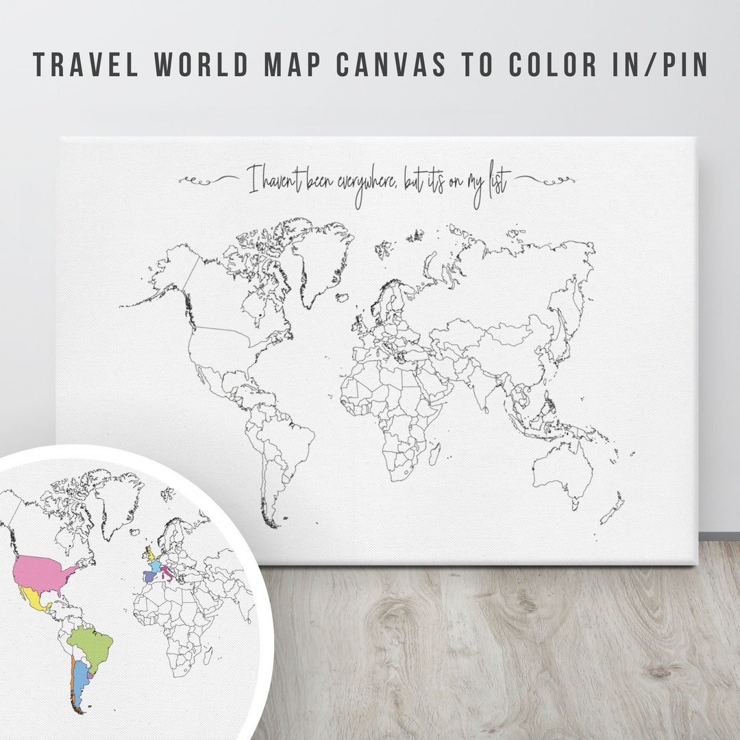 Travel World Map Canvas to Color In/pin | Canvas Poster | Map of the ...
