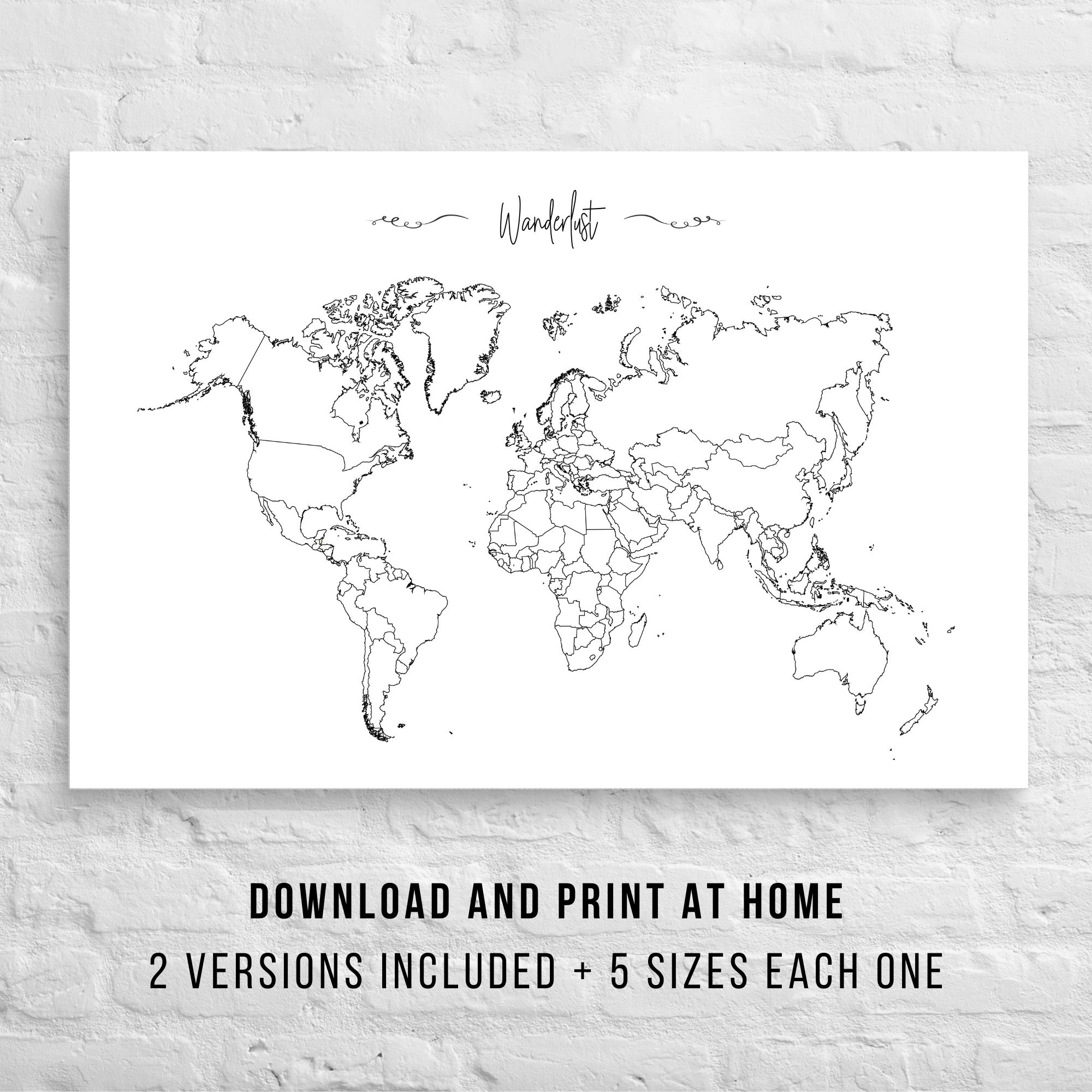World Coloring Map WANDERLUST Colour in Travel Map World Map Countries ...