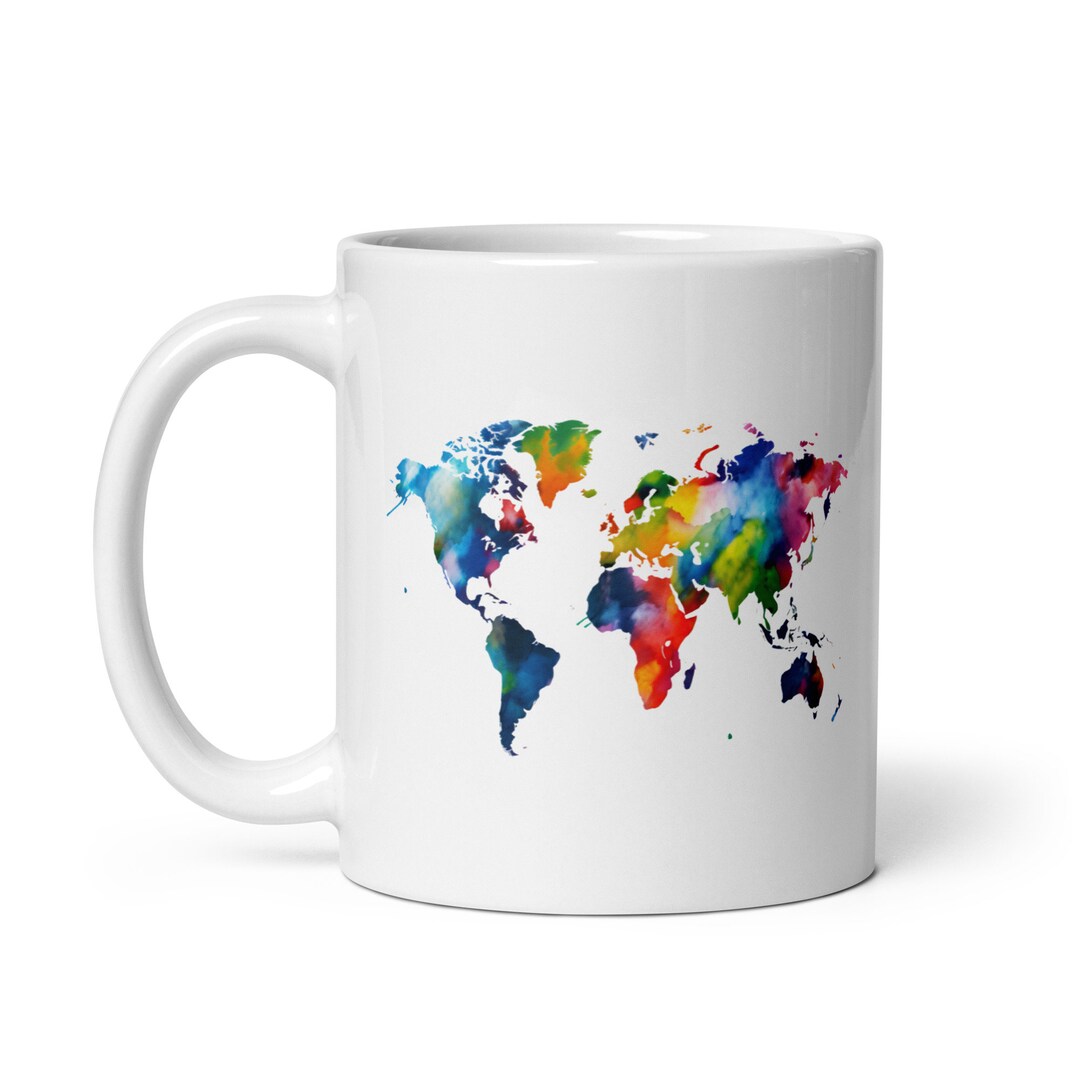 White Glossy Mug World Map Design World Map Mug Coffee Mug Travel Lover ...