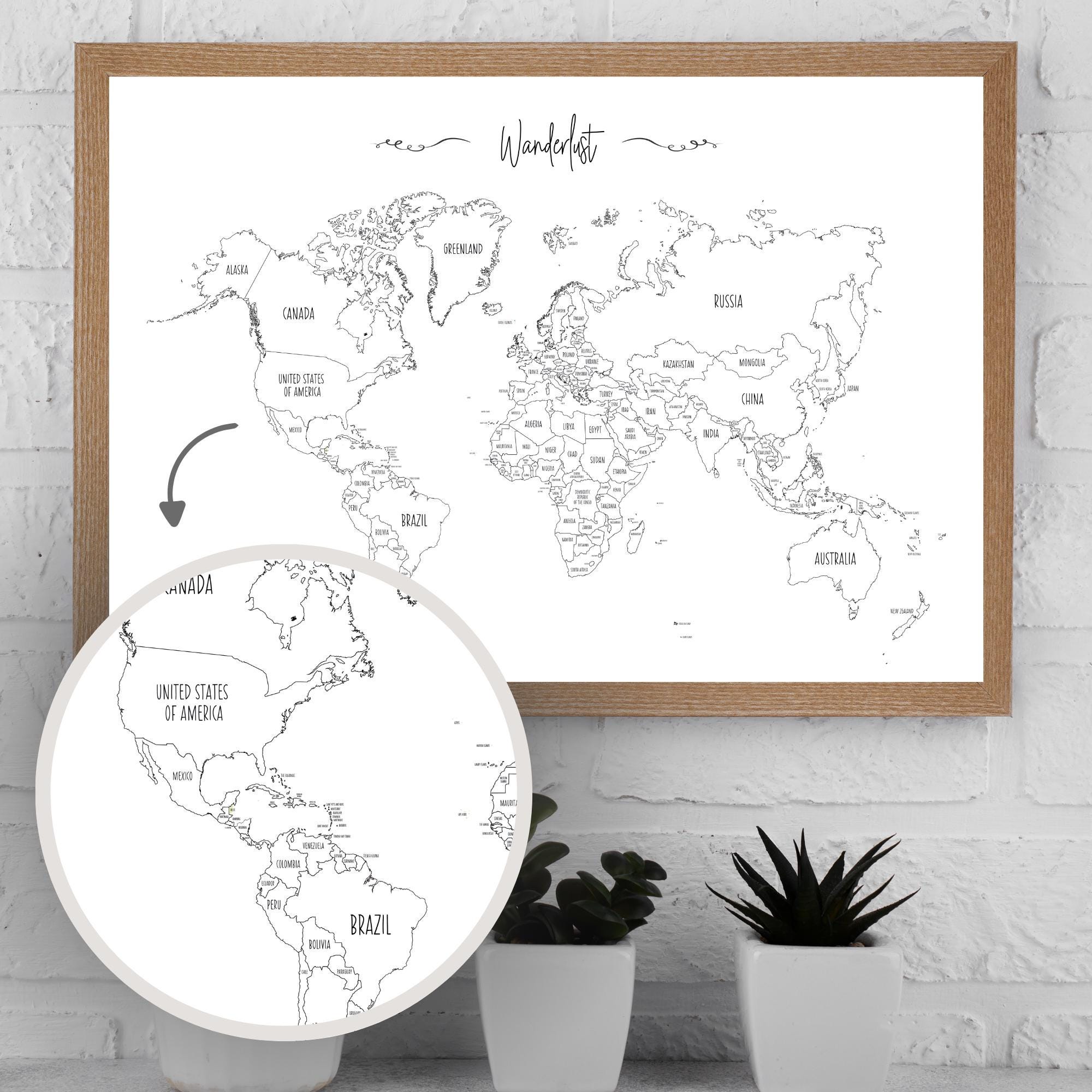 World Coloring Map WANDERLUST Colour in Travel Map World Map Countries ...