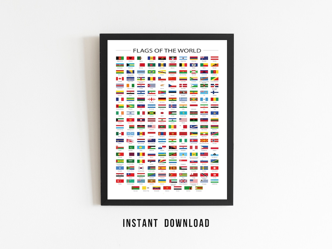Flags of the World Poster Countries Flags Chart Educational Kids ...