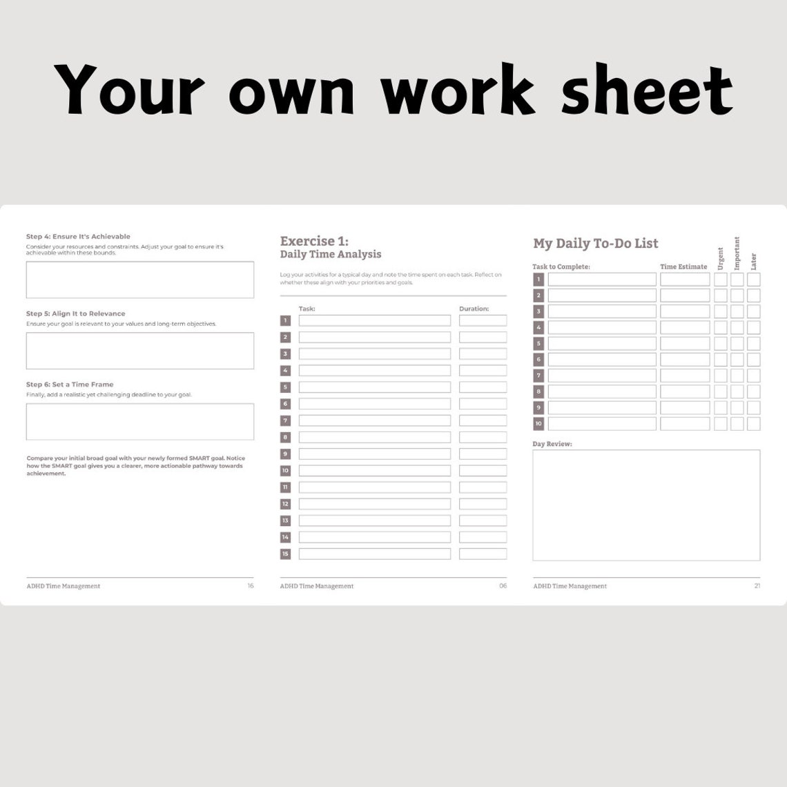 Time Management Workbook: Printable, Planner, Time Manager, Worksheets ...