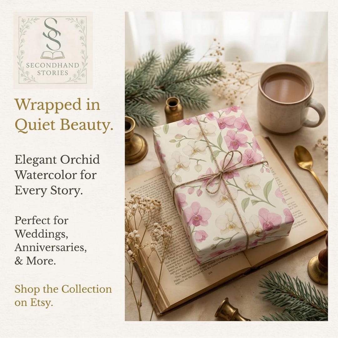 Orchid Watercolor Wrapping Paper Cream Pink Green Floral Gift Wrap ...