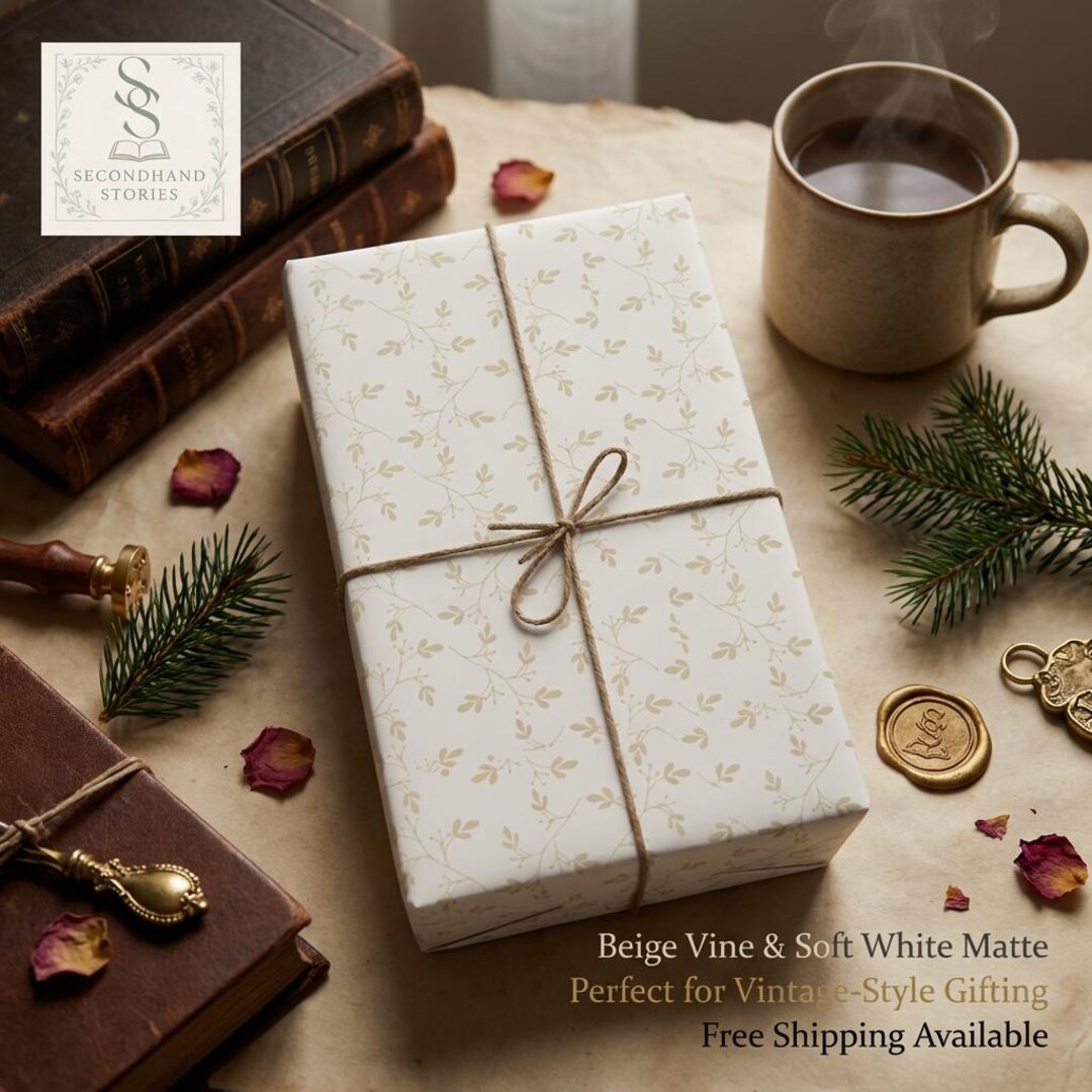 Elegant Floral Wrapping Paper Beige Vine Soft White Matte Gift Wrap ...