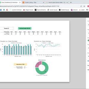 Class Gradebook Excel/google Sheets Template With Attendance, Printable ...