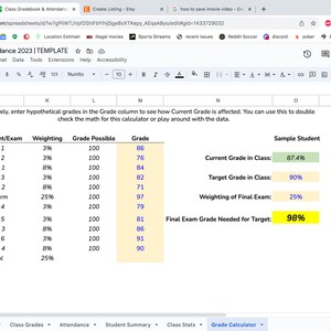 Class Gradebook Template, Teacher Grade Calculator (excel, Google ...