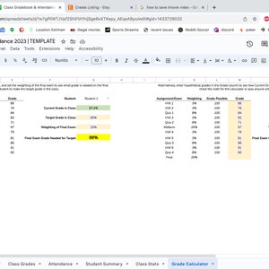 Class Gradebook Excel/google Sheets Template With Attendance, Printable ...