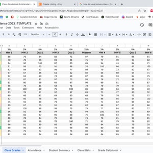 Class Gradebook Excel/google Sheets Template With Attendance, Printable ...