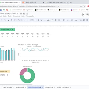 Class Gradebook Excel/google Sheets Template With Attendance, Printable ...