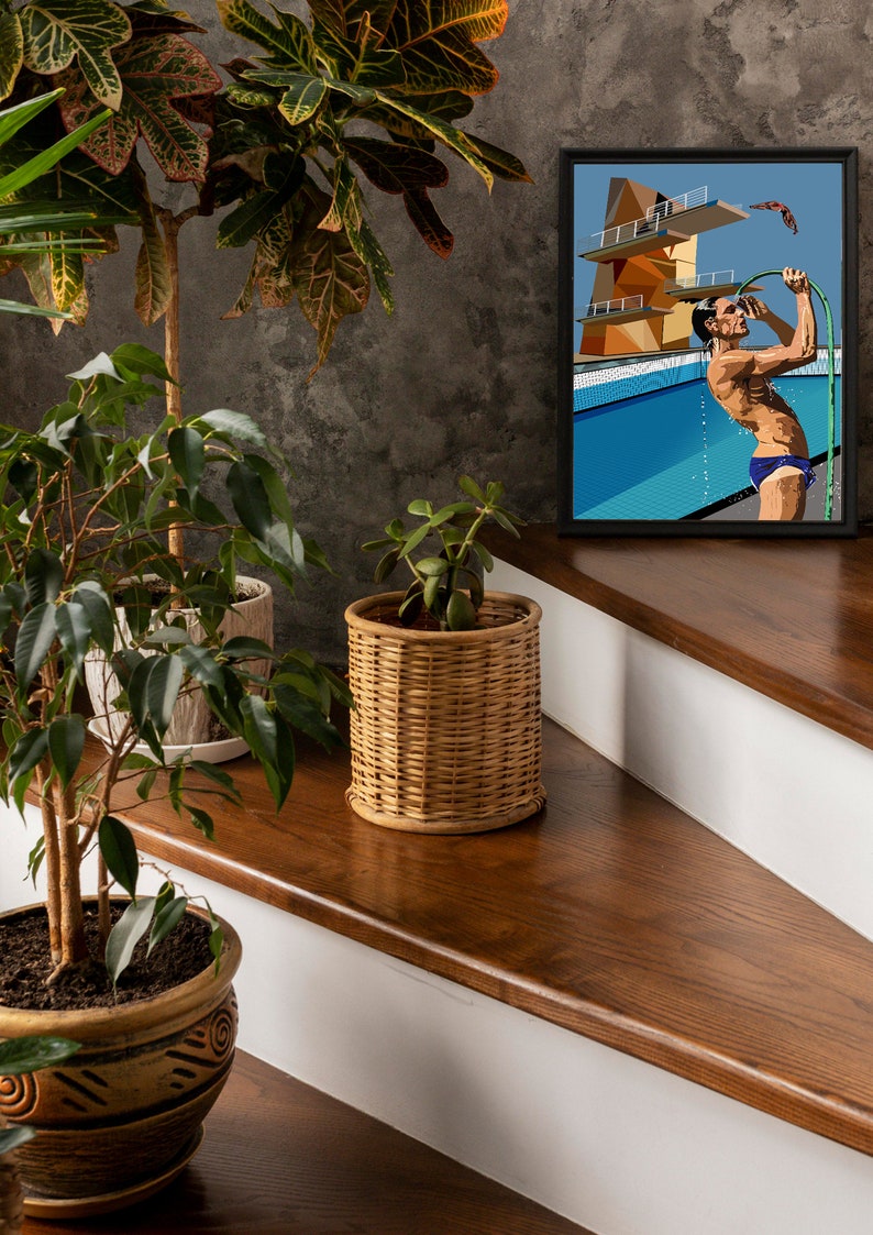 Dive Into Blue Water Sports Prints, Male Olympic Diver, Maritime Style ...