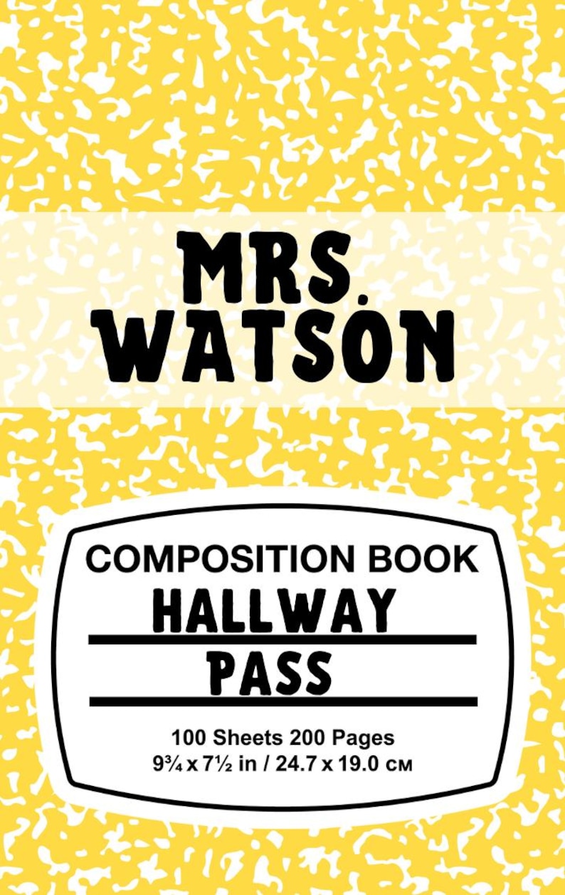 18 Classroom Hall Passes, Editable Composition Book Pass, Teacher, Printable, Custom Composition ...