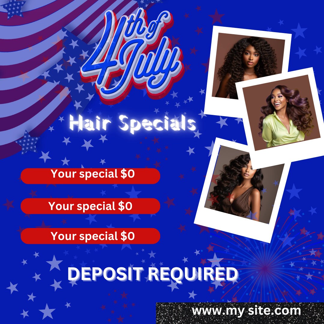 4th of July Sale Flyer Template Design Wigs Hair Lash Nails ...