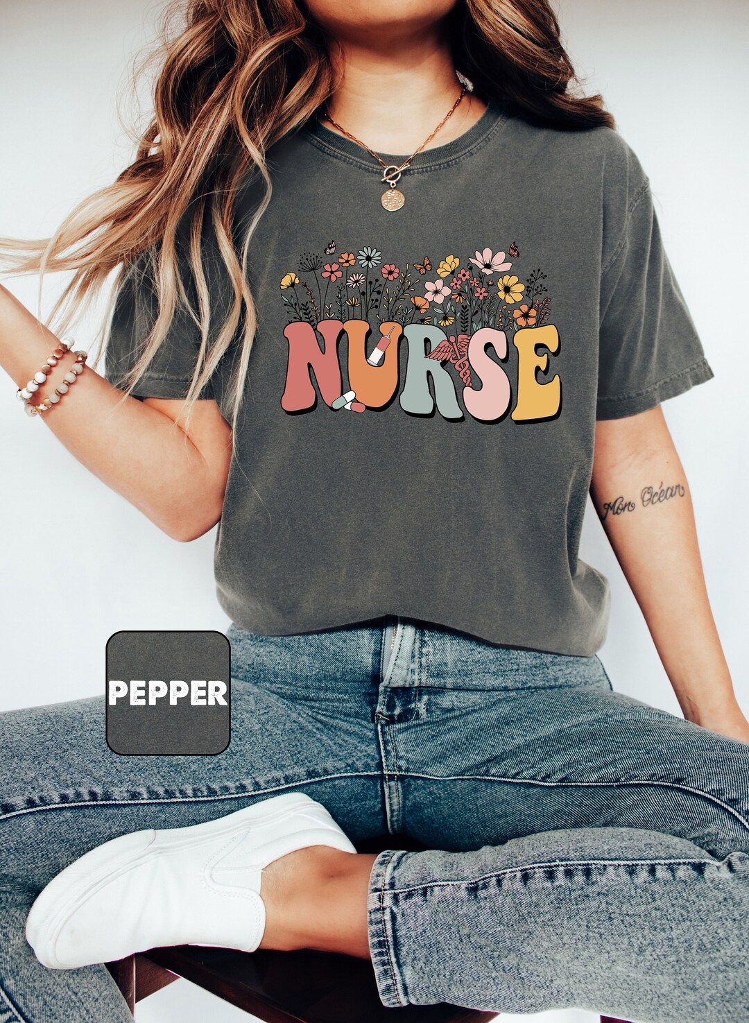Comfort Colors® Floral Nurse Shirt, Wildflowers Nurse Tees, Retro Nurse ...