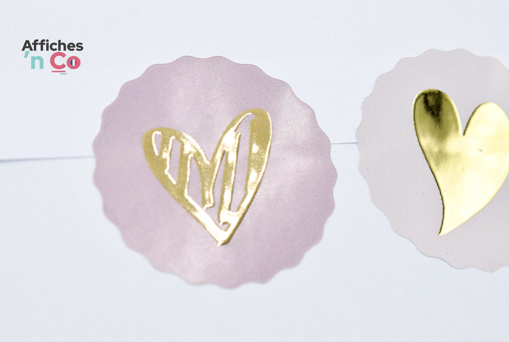 Planche de 18 Stickers - Coeurs Rose & Or | Stickers déco | Effet doré ...
