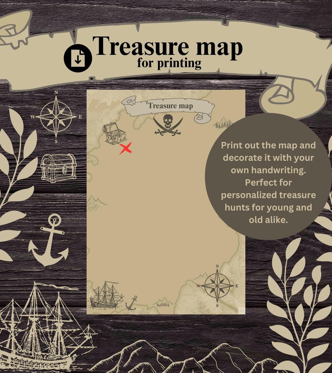 Printable English Treasure Map DIY Treasure Hunt Template Instant ...