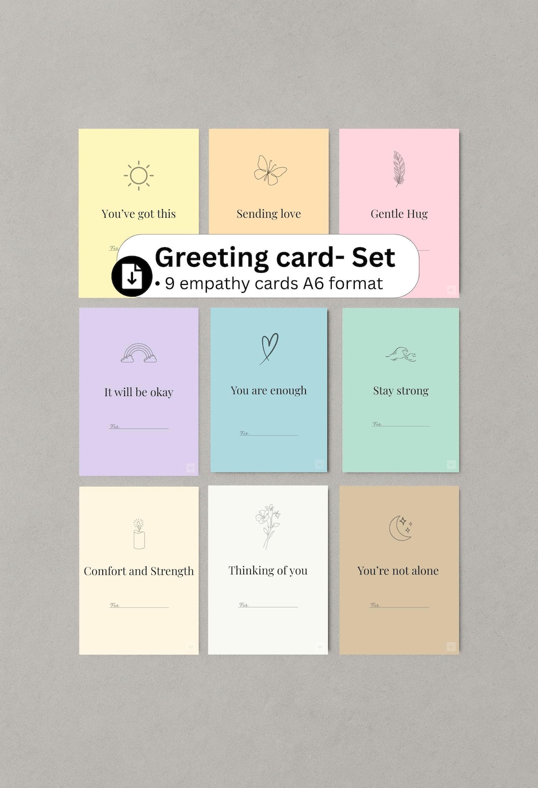 Printable Sympathy Card Set of 9 Minimalist Condolence & Empathy Cards ...
