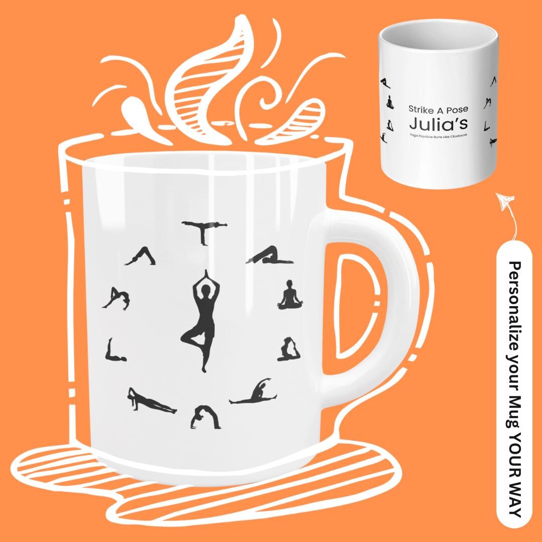 Personalized Poses Yoga Mug - Yoga Pose Clock Design - Tree Pose Center ...