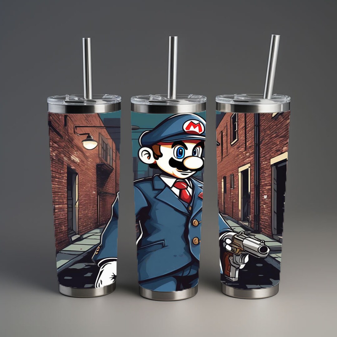 Mario With Gun Sublimation Design, Tumbler Wrap Png, Video Game Art, 20 ...