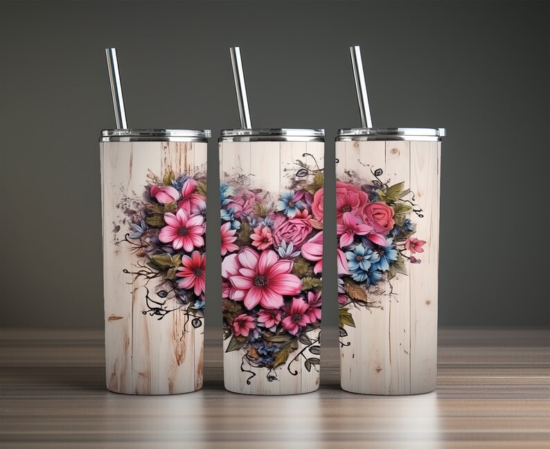 Stanley Hearts and Flowers Sublimation Design 20oz Tumbler, Valentine's ...