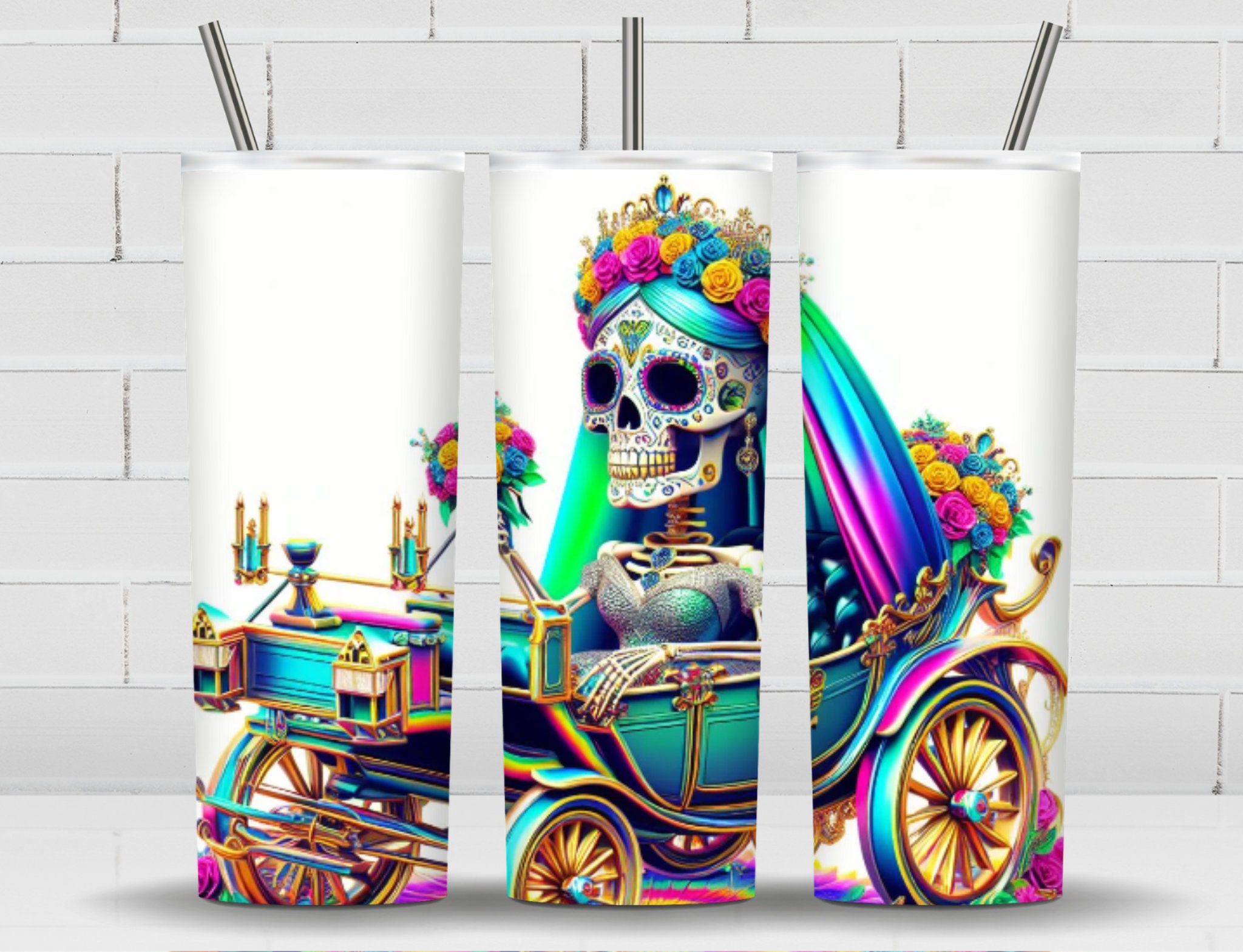 Gothic Carriage PNG for Tumbler, Girl Skeleton in Carriage Tumbler Wrap ...