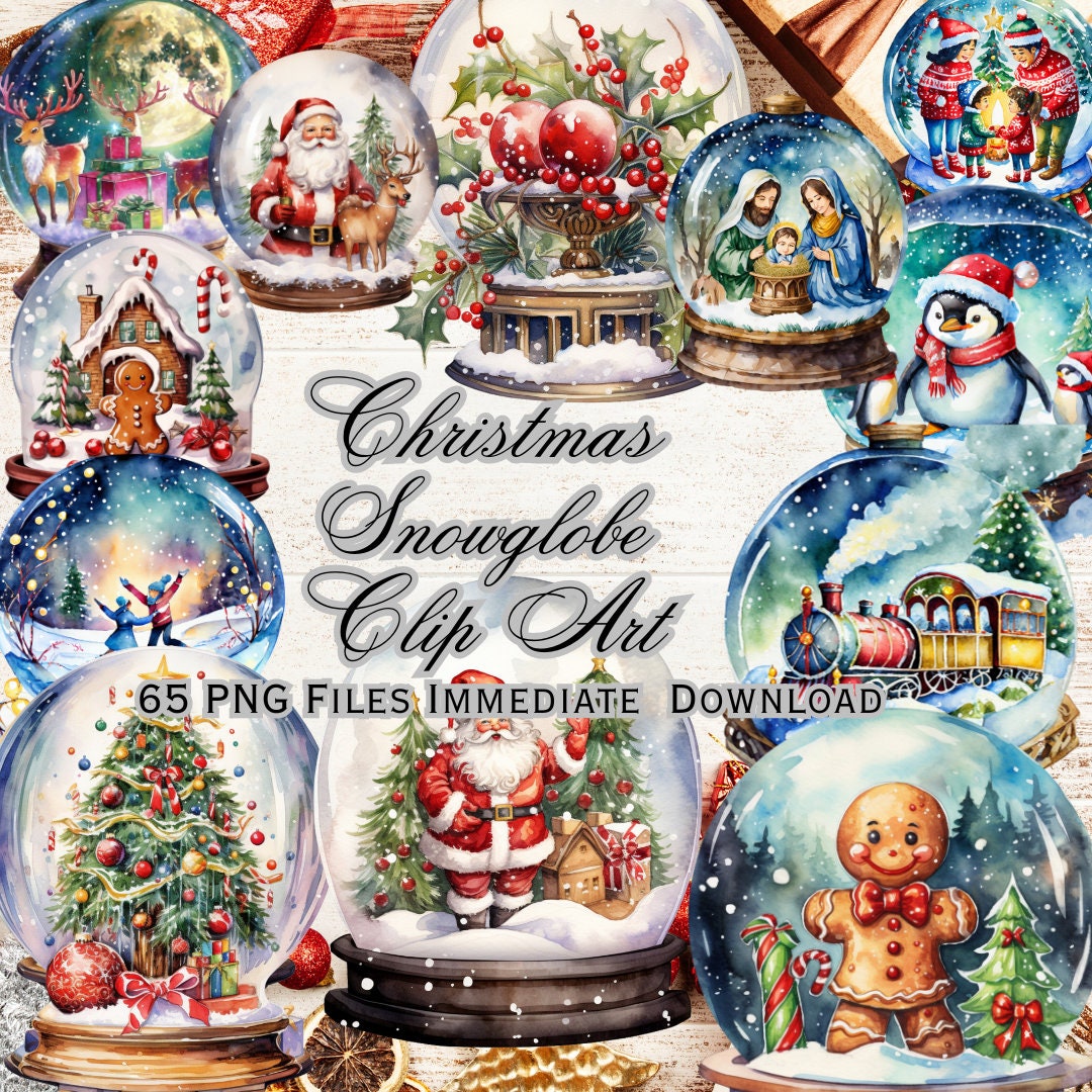 Beautiful Christmas Snow Globe Clip Art, Santa, Tree, Snowman ...