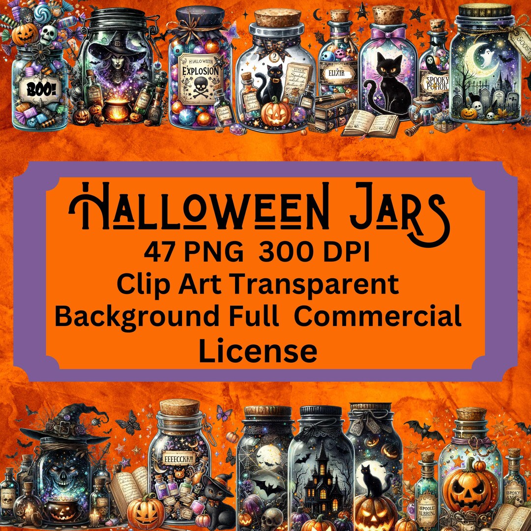 Magical Halloween Jars & Potion Bottles Clip Art 47 High-resolution PNG ...