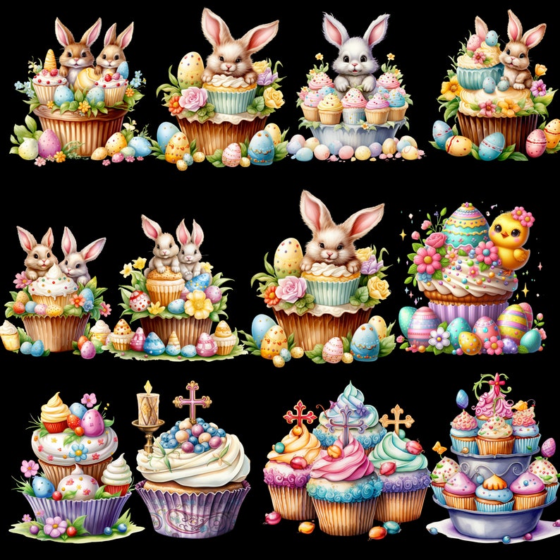 Easter Cupcake Clip Art, Bunny, Chick, Holiday PNG (digital Download ...