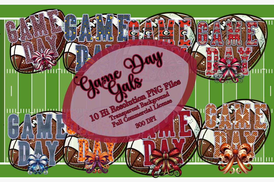 Game Day Gals Football Clip Art Bundle With Custom Team Colors | 10 PNG ...