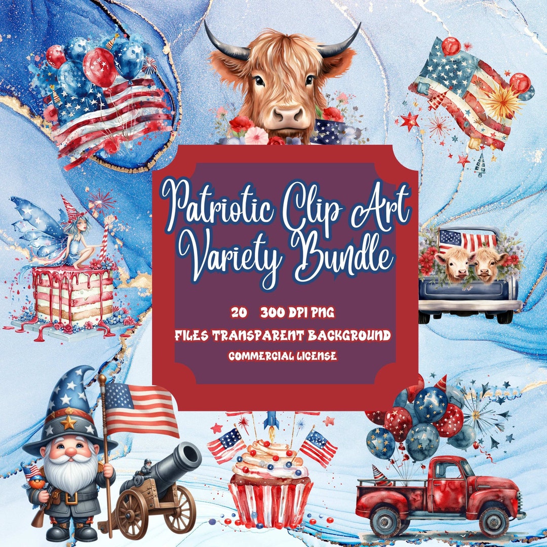Patriotic Variety Clip Art Bundle 20 Watercolor Pngs 4th of July ...