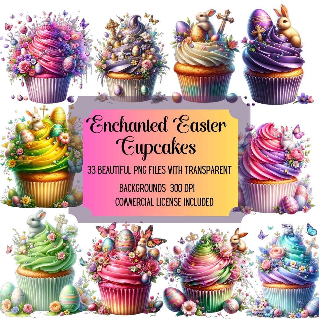 Easter Cupcake Clip Art, Bunny, Chick, Holiday PNG (digital Download ...