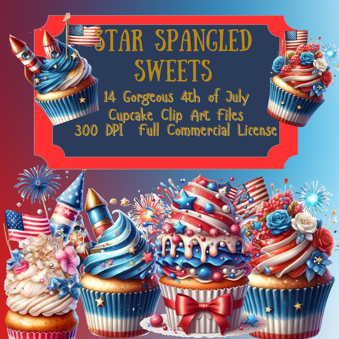 Star Spangled Patriotic 4th of July Cupcake Clipart , 14 300 DPI Files ...