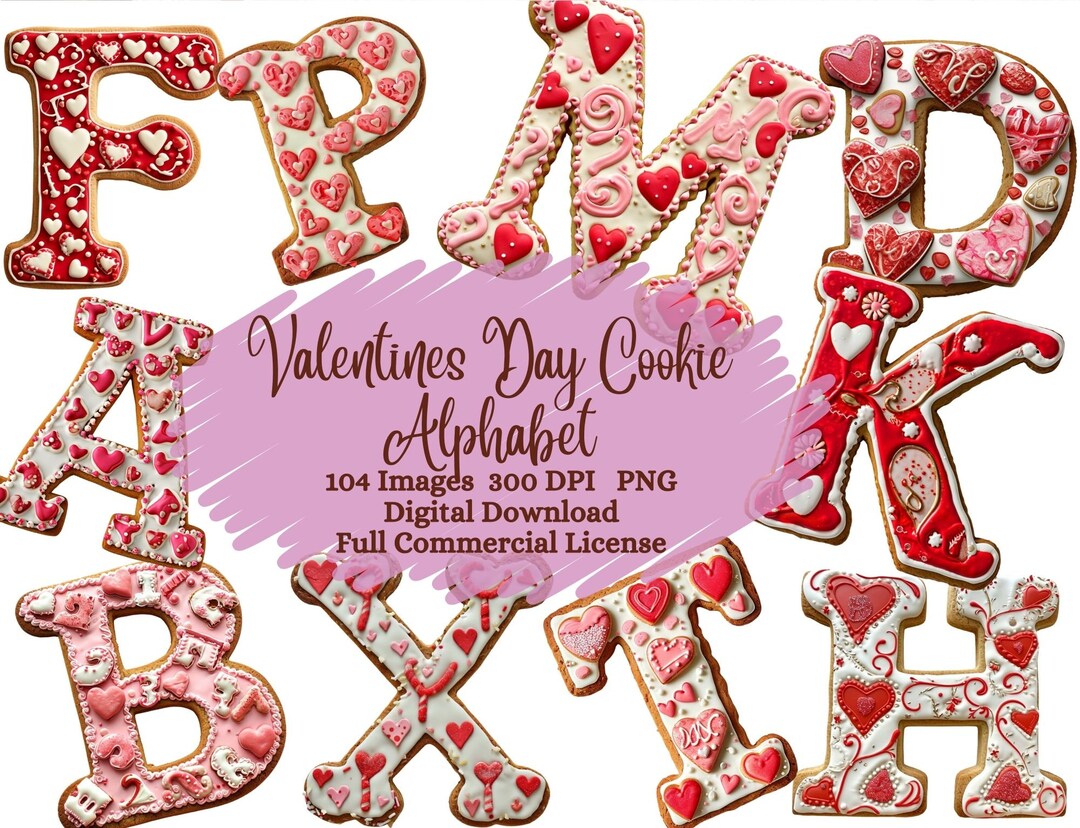 Valentines Cookie Letters PNG Valentines Sugar Cookie Alphabet ...