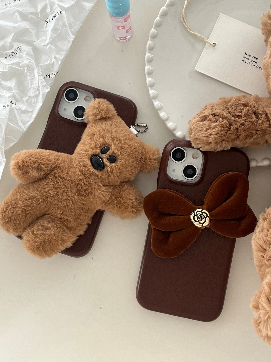 Small Bear Plush Toy Leather Phone Case iPhone 15 14 13 12 Pro - Etsy