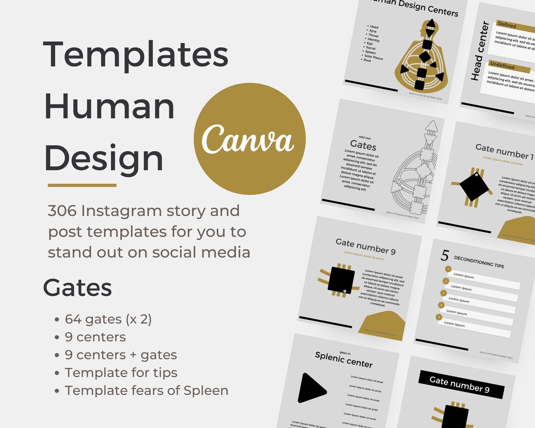 Editable Human Design Insta Template Gates Black and Gold Canva ...