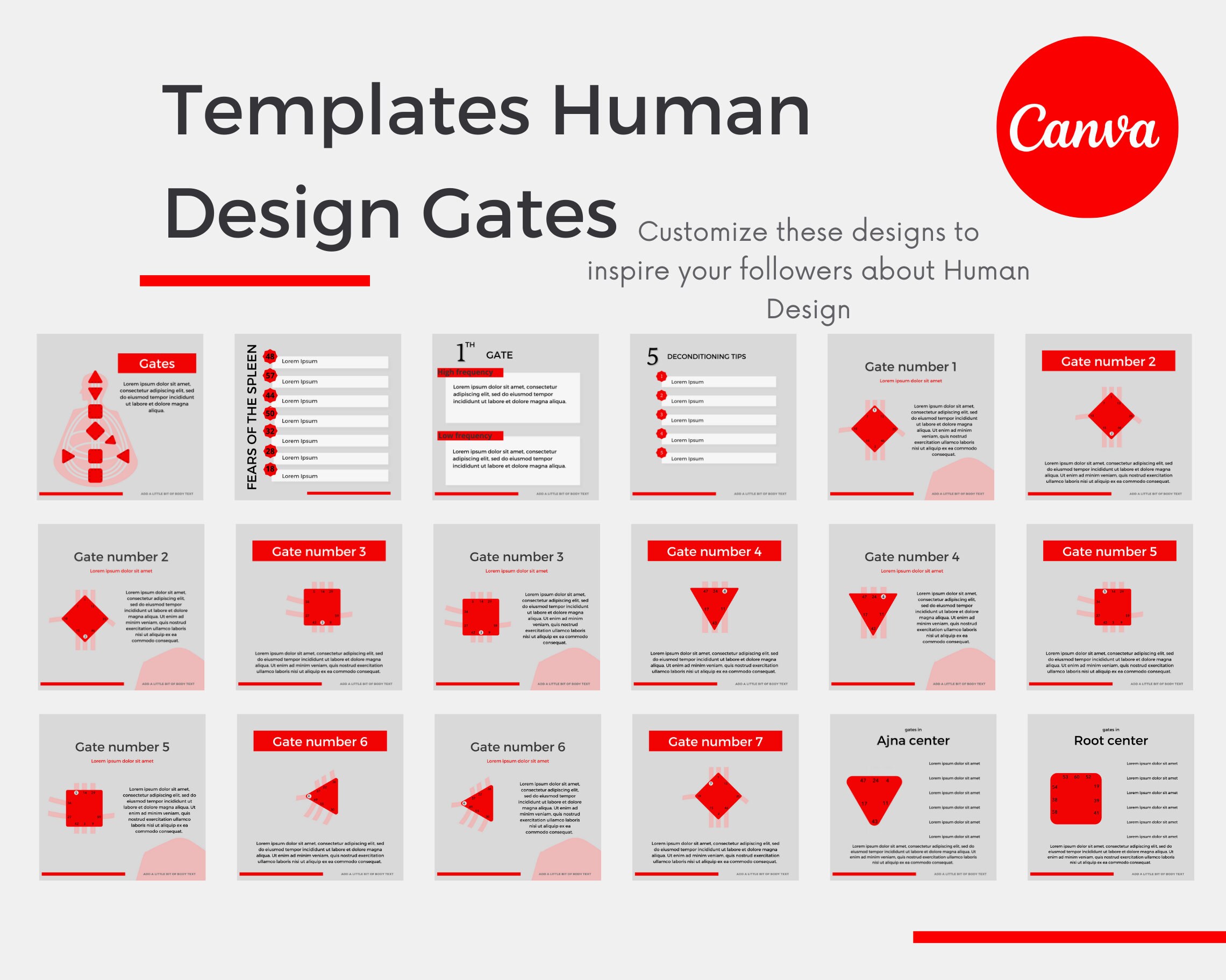 Editable Human Design Insta Template Gates Red Canva Template for Human ...