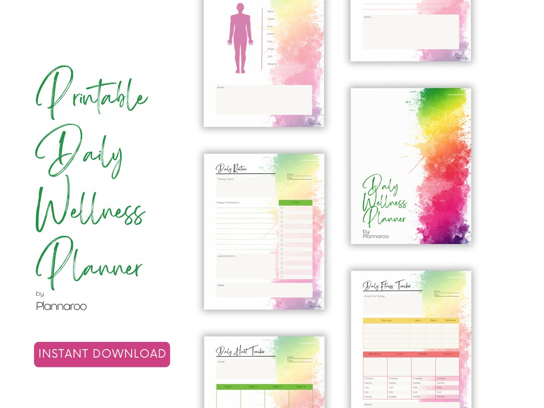 Daily Wellness Planner Printable, Track Routine, Fitness, Body, Habit ...