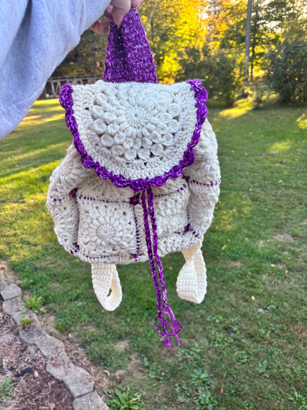 Handmade Crochet Granny Square Backpack | Boho Drawstring Bag - Etsy