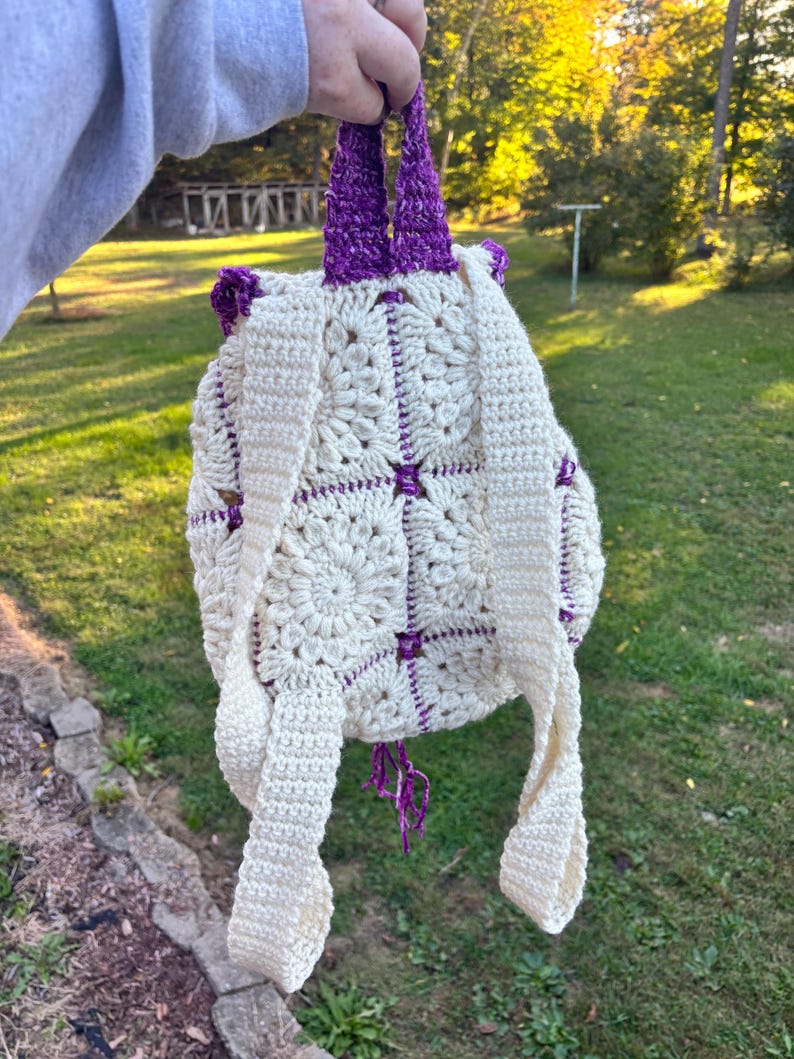 Crochet Backpack Purse, Handmade Granny Square Backpack, Boho ...