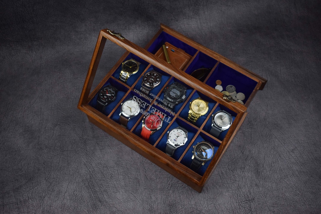 Personalized Men's Watch Box With Drawer, Large Watch Case, Luxury ...